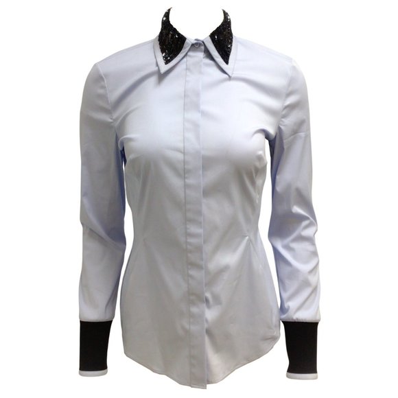 Dior | Tops | Christian Dior Light Blue Sequined Collar Long Sleeved Buttondown Cotton Blouse ...